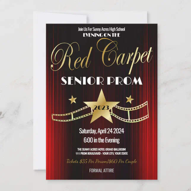 Hollywood Red Carpet Prom High School Invitation | Zazzle