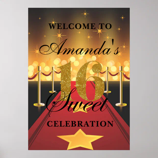 Hollywood Red Carpet Sweet 16 Welcome Poster | Zazzle