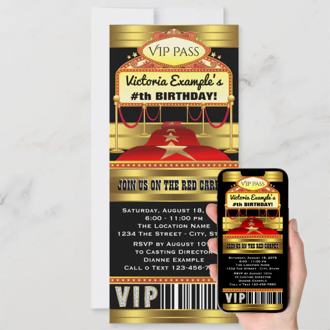 Hollywood Red Carpet Ticket Party Invitations | Zazzle