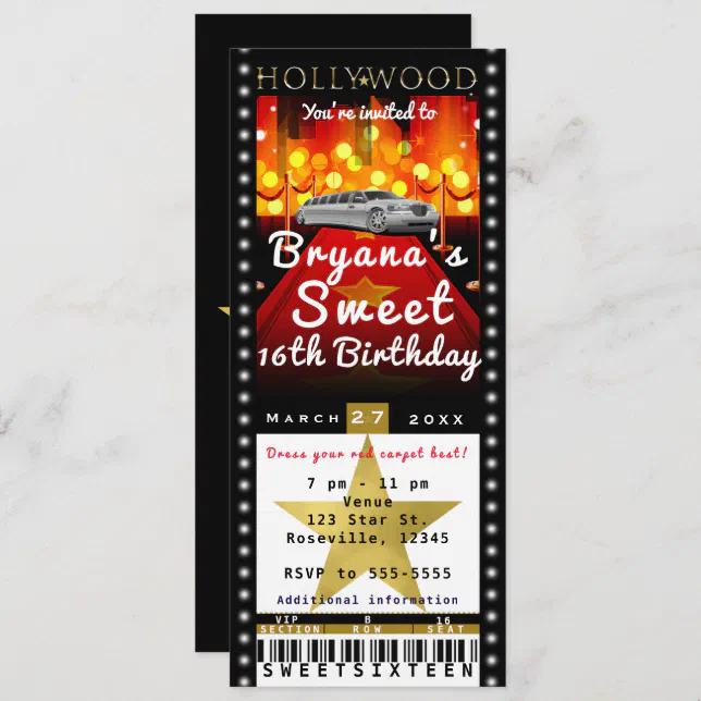 Hollywood Red Carpet VIP Party Ticket Invitation | Zazzle
