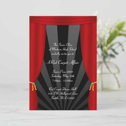 Hollywood Red Curtain Prom Formal Invitations | Zazzle