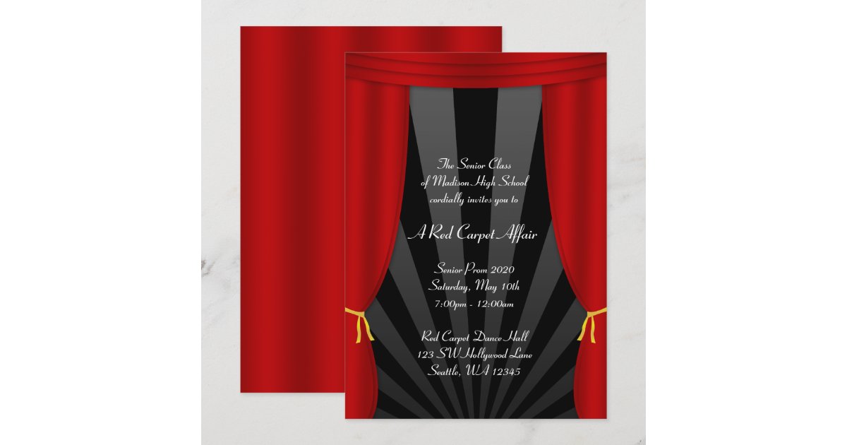 Hollywood Red Curtain Prom Formal Invitations | Zazzle