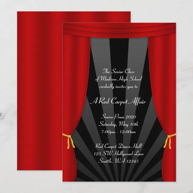 Hollywood Red Curtain Prom Formal Invitations | Zazzle