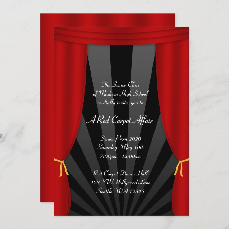 Hollywood Red Curtain Prom Formal Invitations | Zazzle