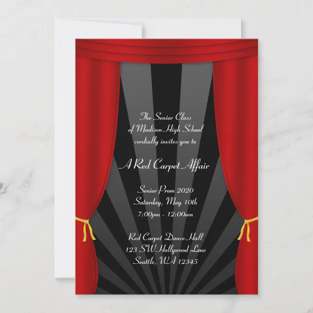 Hollywood Red Curtain Prom Formal Invitations | Zazzle