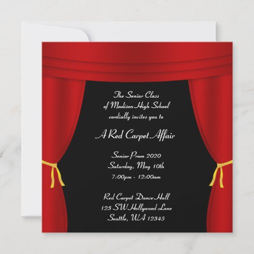 Hollywood Red Curtain Prom Formal Square Invitation | Zazzle
