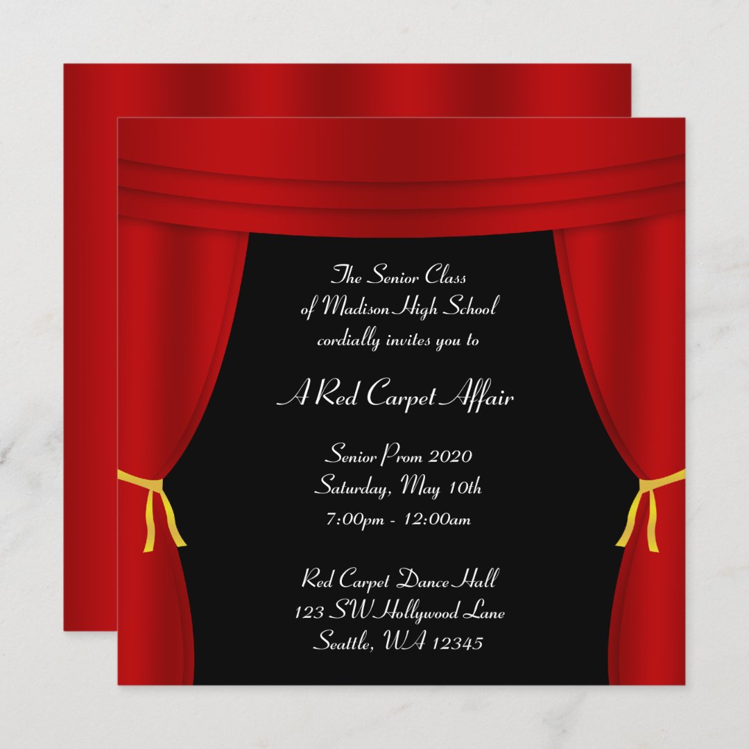 Hollywood Red Curtain Prom Formal Square Invitation | Zazzle