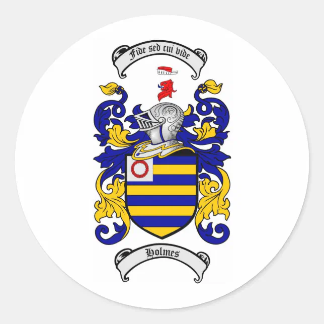 HOLMES FAMILY CREST - HOLMES COAT OF ARMS CLASSIC ROUND STICKER | Zazzle