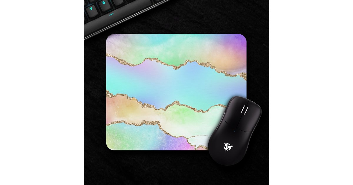 Holo Agate | Faux Iridescent Pastel Ombre Marble Mouse Pad | Zazzle