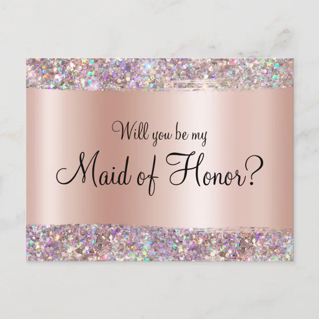 Holo Glitter Edge Pastel Rose Gold Foil Gradient Postcard | Zazzle