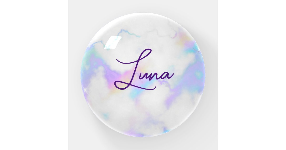 Holo Marble Glam Handwritten Signature Script Paperweight | Zazzle