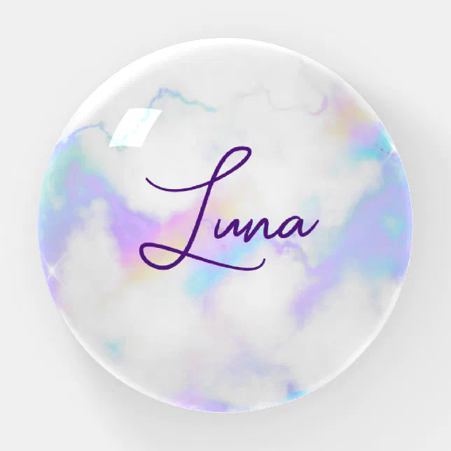 Holo Marble Glam Handwritten Signature Script Paperweight | Zazzle