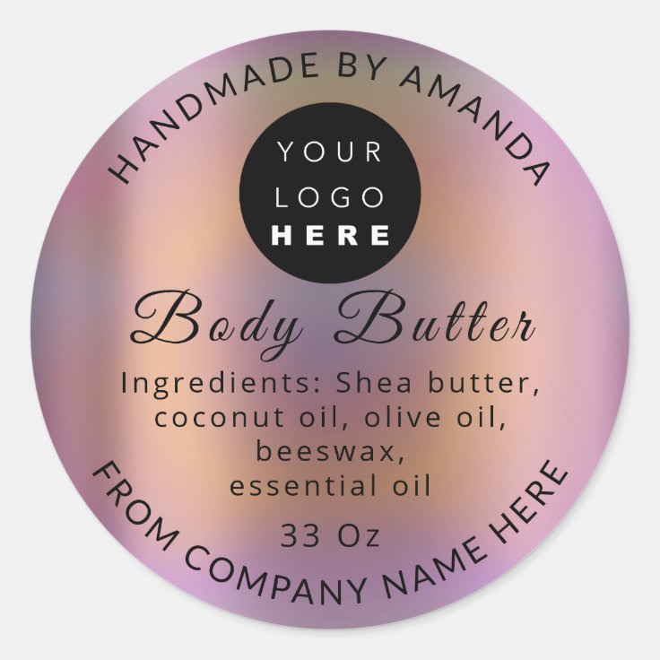 Holograph Custom Logo Name Body Butter Balm Care Classic Round Sticker ...