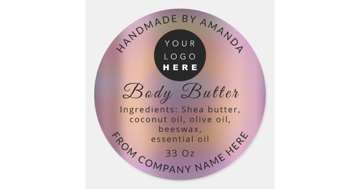 Holograph Custom Logo Name Body Butter Balm Care Classic Round Sticker ...