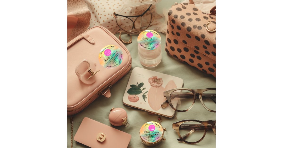 Holograph Custom Logo Name Body Butter. Scrub Classic Round Sticker ...