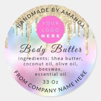 Holograph Custom Logo Name Body Care Drips Classic Round Sticker | Zazzle