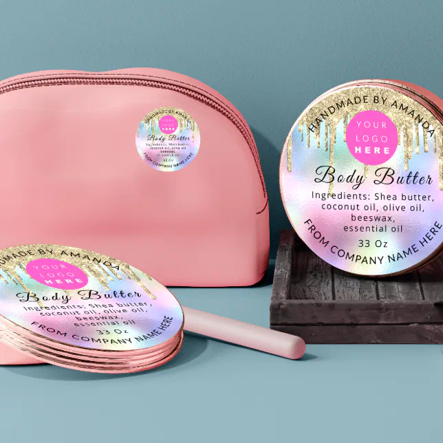 Holograph Custom Logo Name Body Care Drips Classic Round Sticker | Zazzle