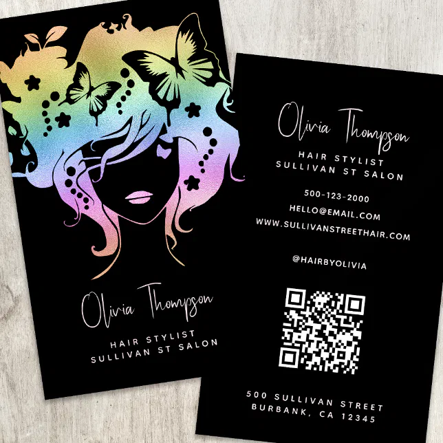 Holograph Hair Stylist QR Code Business Card | Zazzle