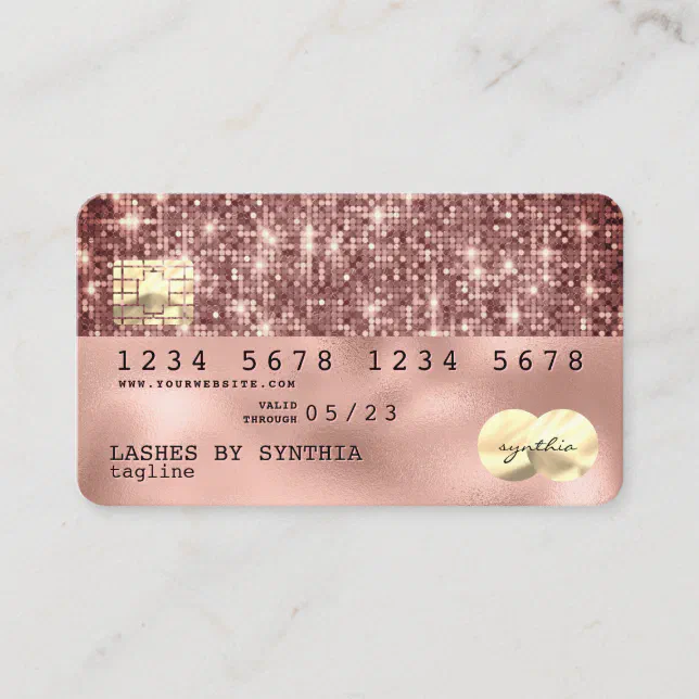 Holograph rose gold glitter Modern Credit Card | Zazzle