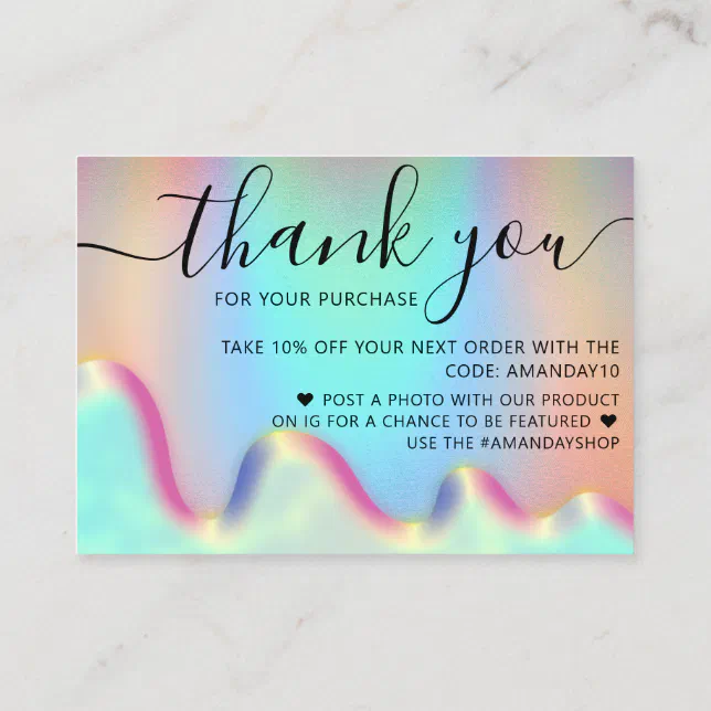 Holograph Shop Thank You Discount Code Ombre Business Card | Zazzle