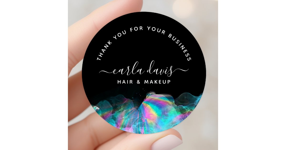 Holographic Alcohol Ink Business Thank You Classic Round Sticker | Zazzle