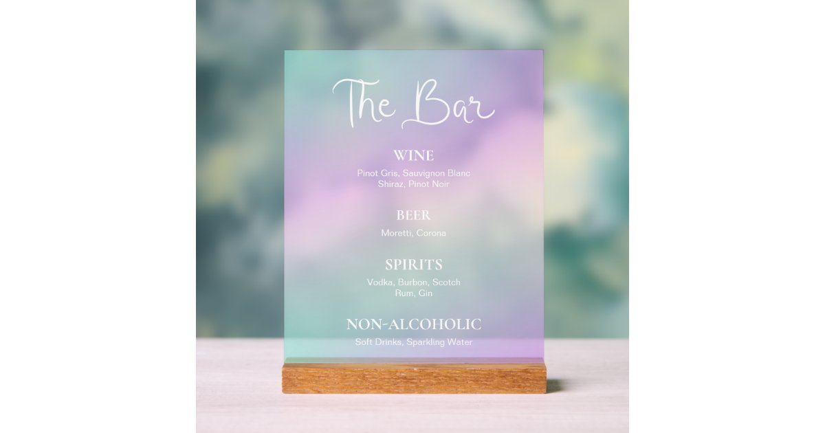 Holographic Bar Menu Acrylic Sign | Zazzle