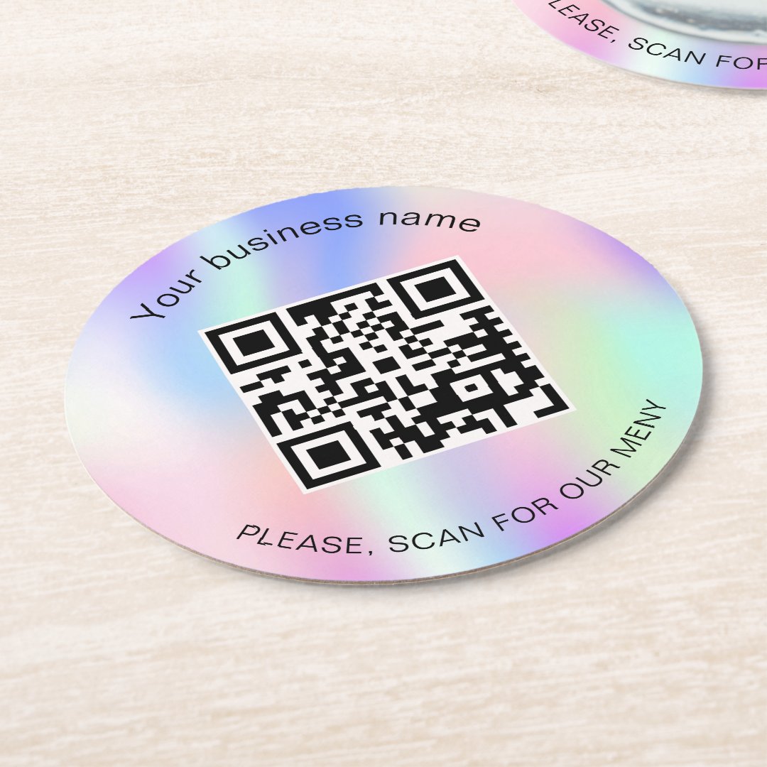 Holographic business bar restaurant menu qr code round paper coaster ...