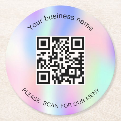 Holographic business bar restaurant menu qr code round paper coaster ...