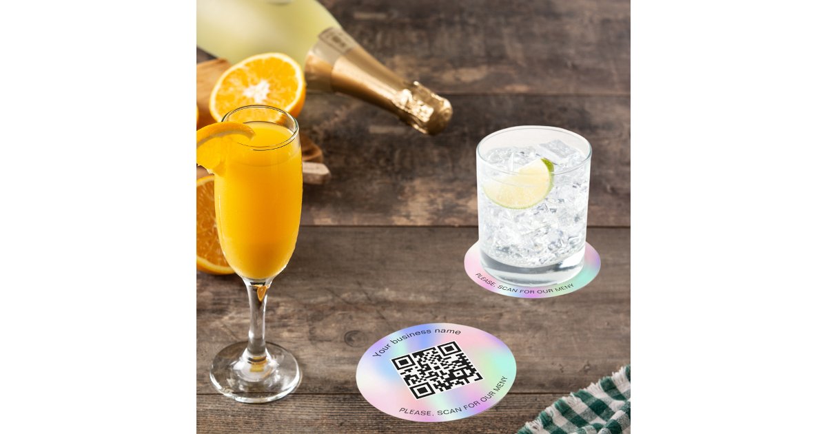 Holographic business bar restaurant menu qr code round paper coaster ...