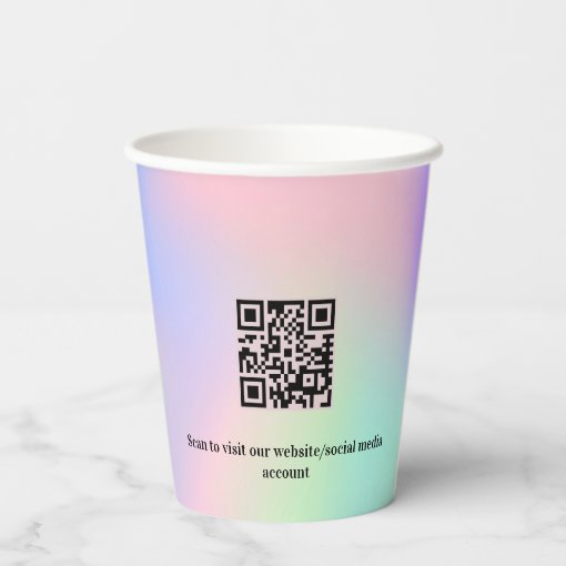 Holographic business corporate logo qr code paper cups | Zazzle