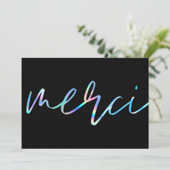 Holographic Colorful Merci Custom Thank You Cards | Zazzle