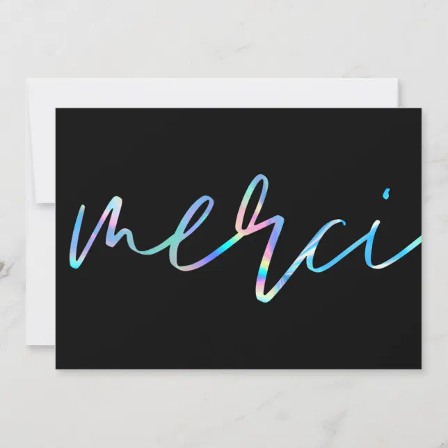 Holographic Colorful Merci Custom Thank You Cards | Zazzle