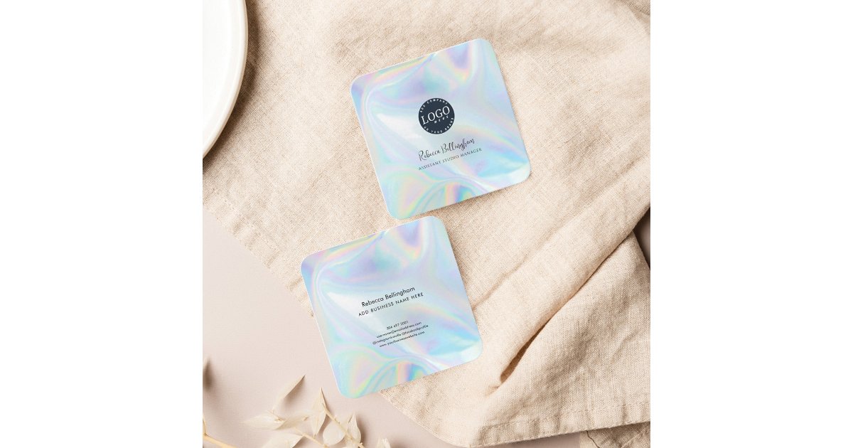 Holographic Company Logo Employee Square Business Card | Zazzle