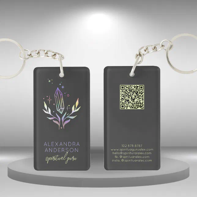 Holographic Crystal Gemstone QR Code Black Keychain | Zazzle