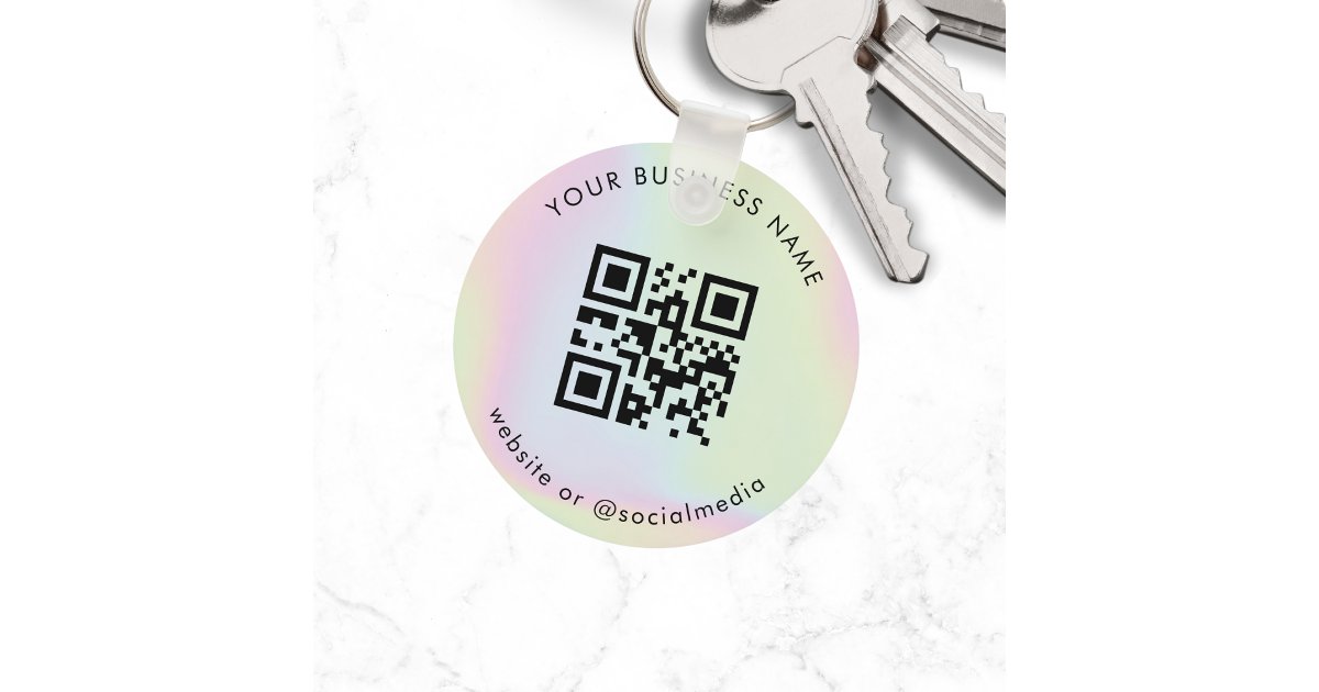 Holographic Custom Business Qr Code Scan Keychain | Zazzle