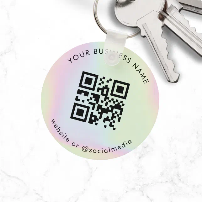 Holographic Custom Business Qr Code Scan Keychain | Zazzle