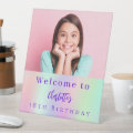 Holographic custom photo 18th birthday welcome pedestal sign | Zazzle