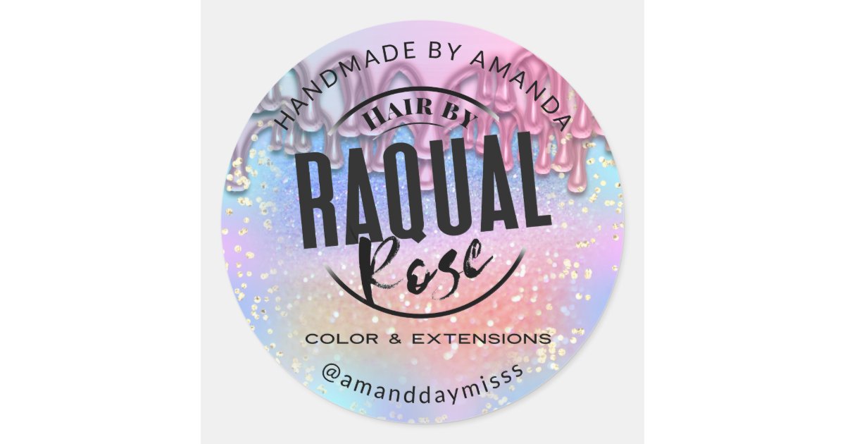 Holographic Drips Custom Logo Product Design Classic Round Sticker | Zazzle