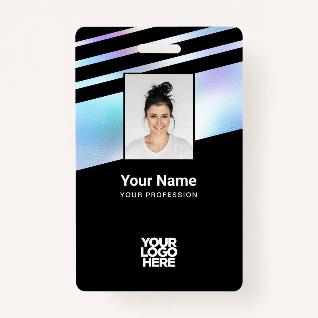 Holographic Employee Photo, Bar Code, Logo, Name Badge | Zazzle