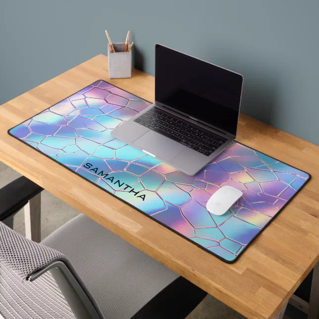 Holographic Foil Background Pattern Monogram Desk Mat | Zazzle