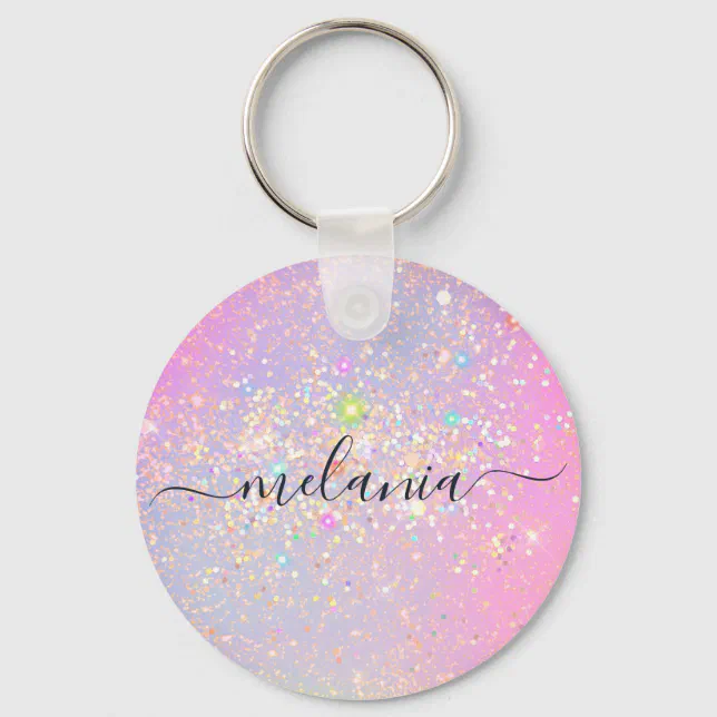 Holographic Glam Glitter Elegant Sparkle Rose Gold Keychain | Zazzle