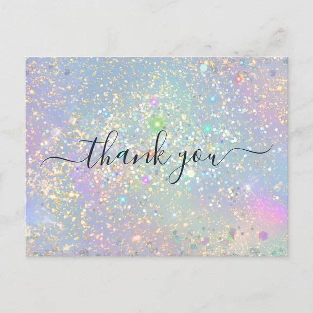 Holographic Glam Glitter Elegant Sparkle Thank You Postcard | Zazzle