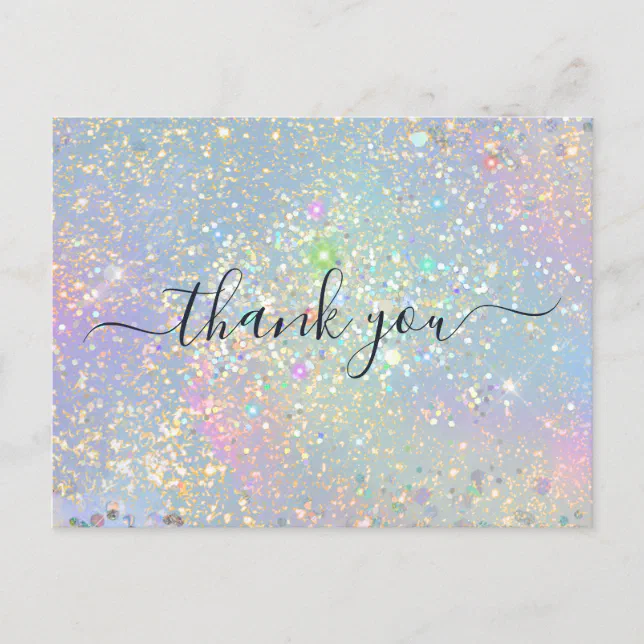 Holographic Glam Glitter Elegant Sparkle Thank You Postcard | Zazzle