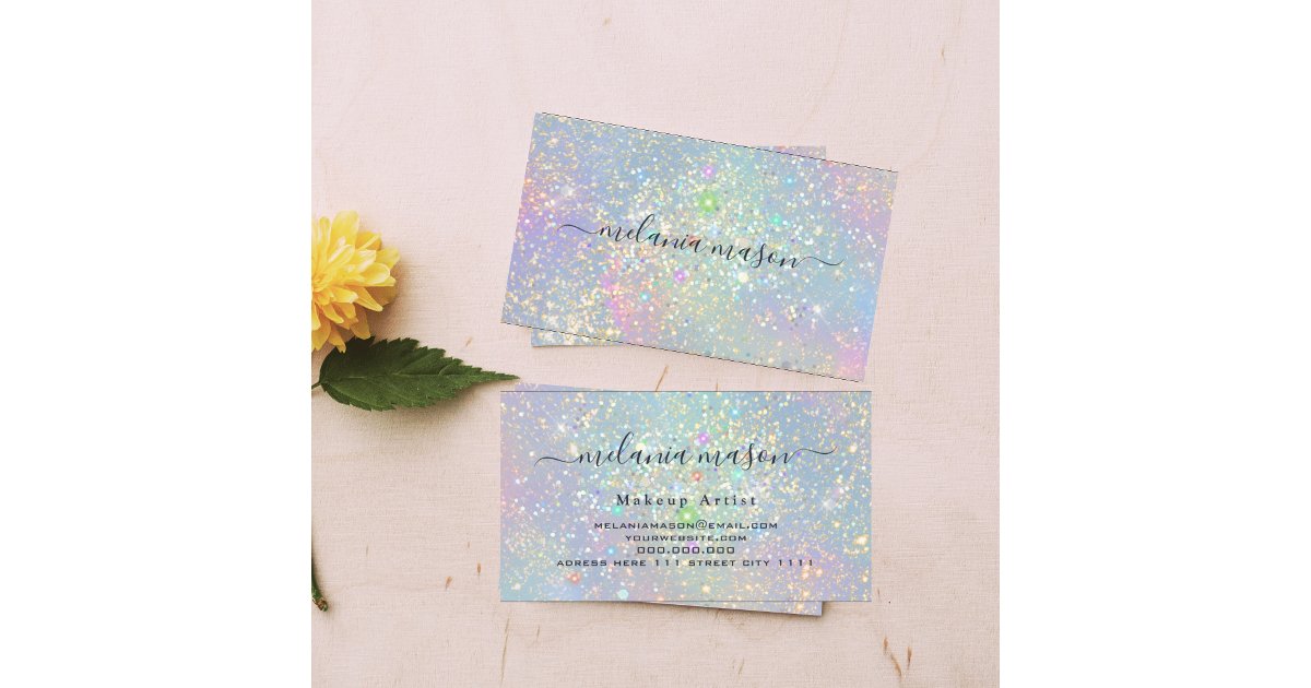 Holographic Glam Glitter Elegant Sparkles Beauty Business Card | Zazzle