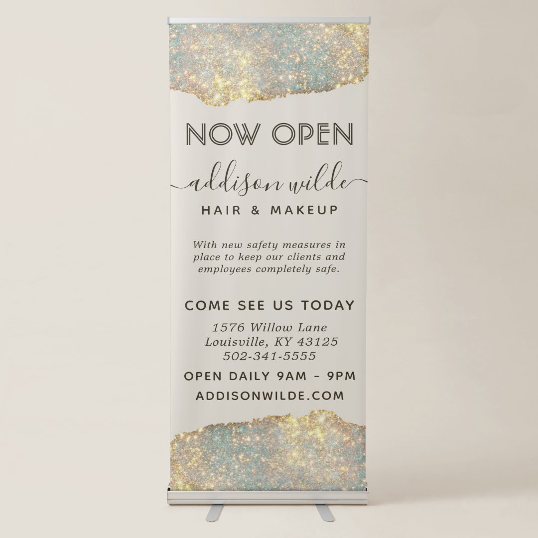 Holographic Glam Glitter Salon Business Retractable Banner | Zazzle