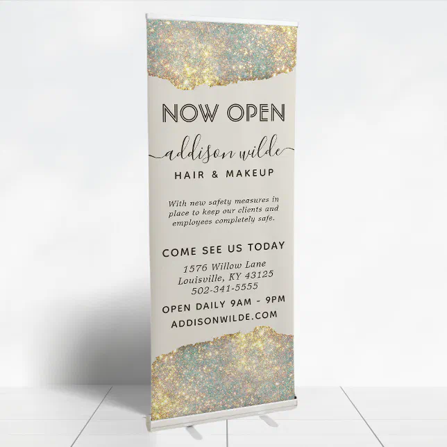 Holographic Glam Glitter Salon Business Retractable Banner | Zazzle