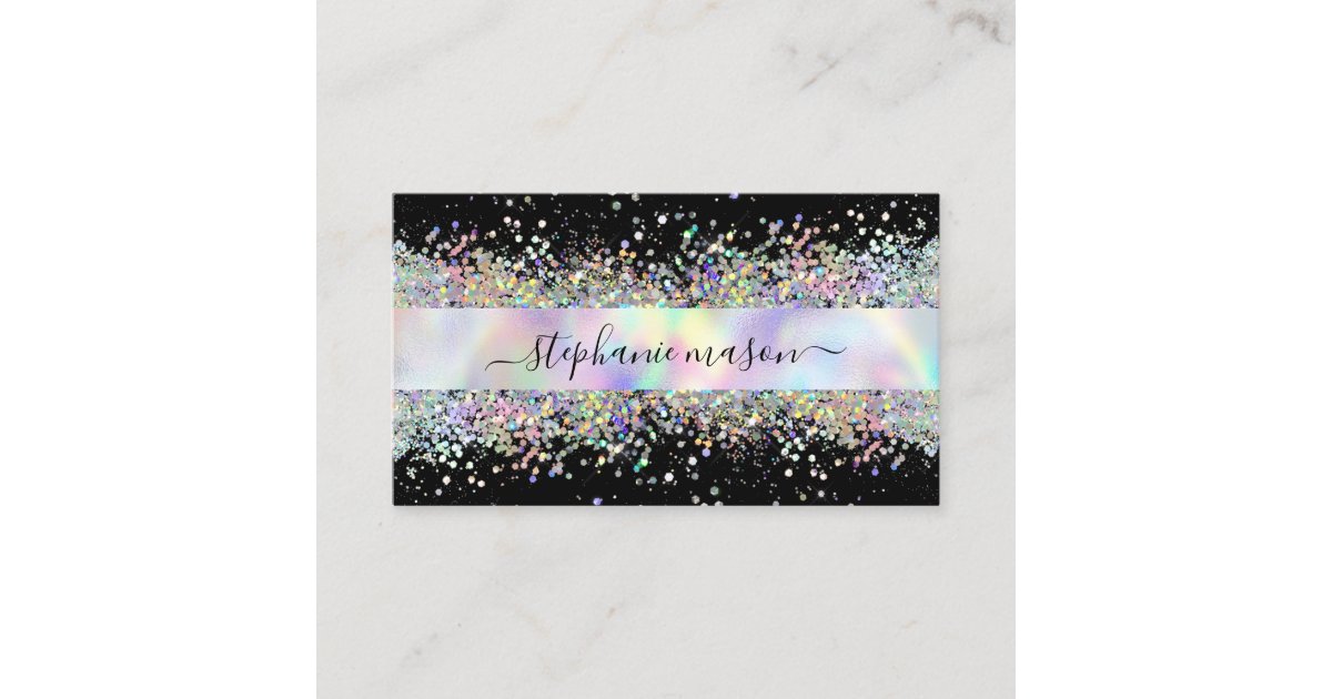 Holographic Glitter Beauty Salon Black Calling Card | Zazzle