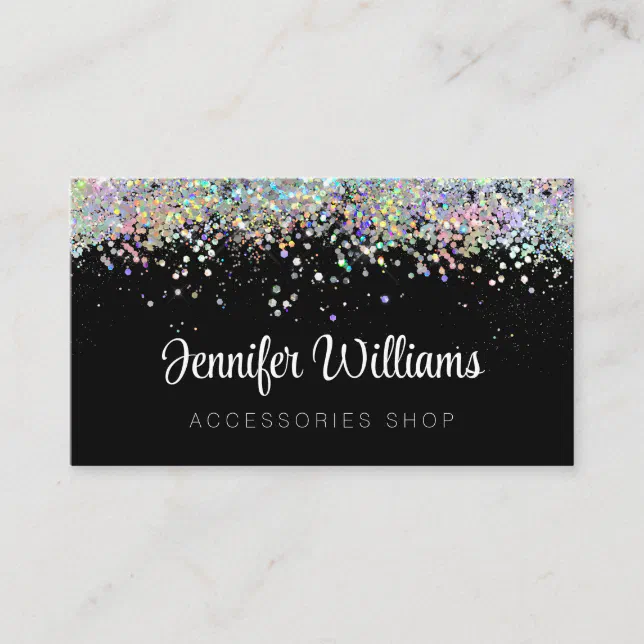 Holographic Glitter Custom Qr Code Black Business Card | Zazzle