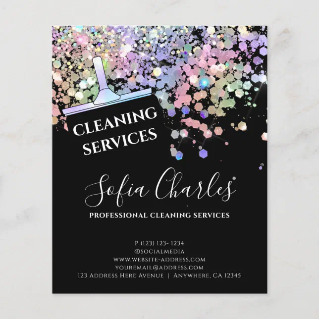 Holographic Glitter Dust Maid Cleaning House Black Flyer | Zazzle