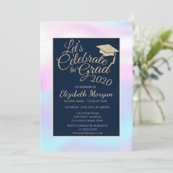 Holographic Glitter Graduation Cap Graduation Invitation | Zazzle